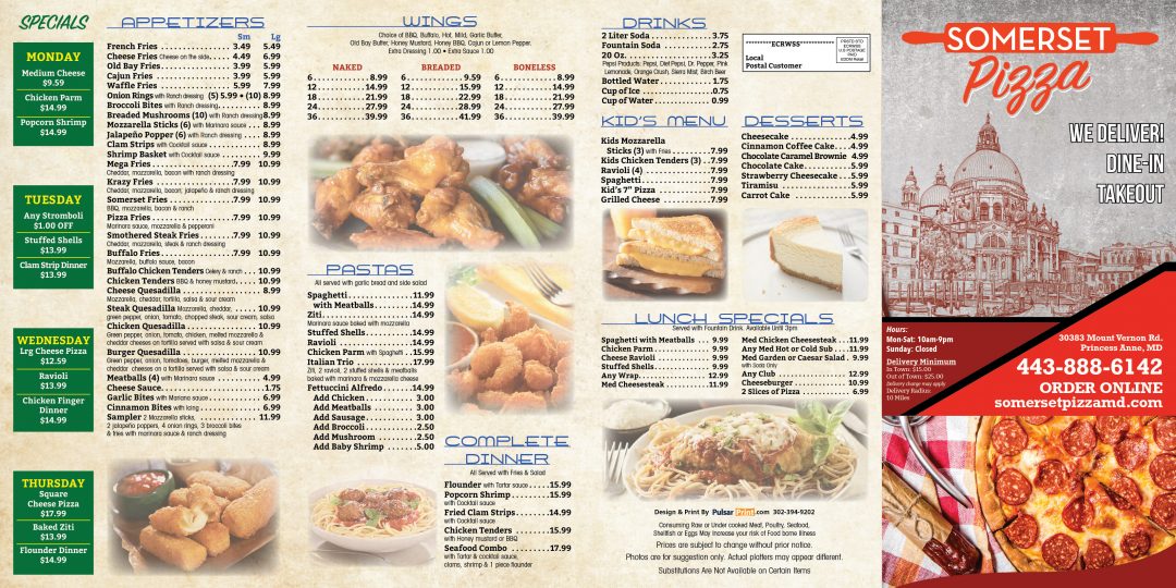 Our Menu - Somerset Pizza